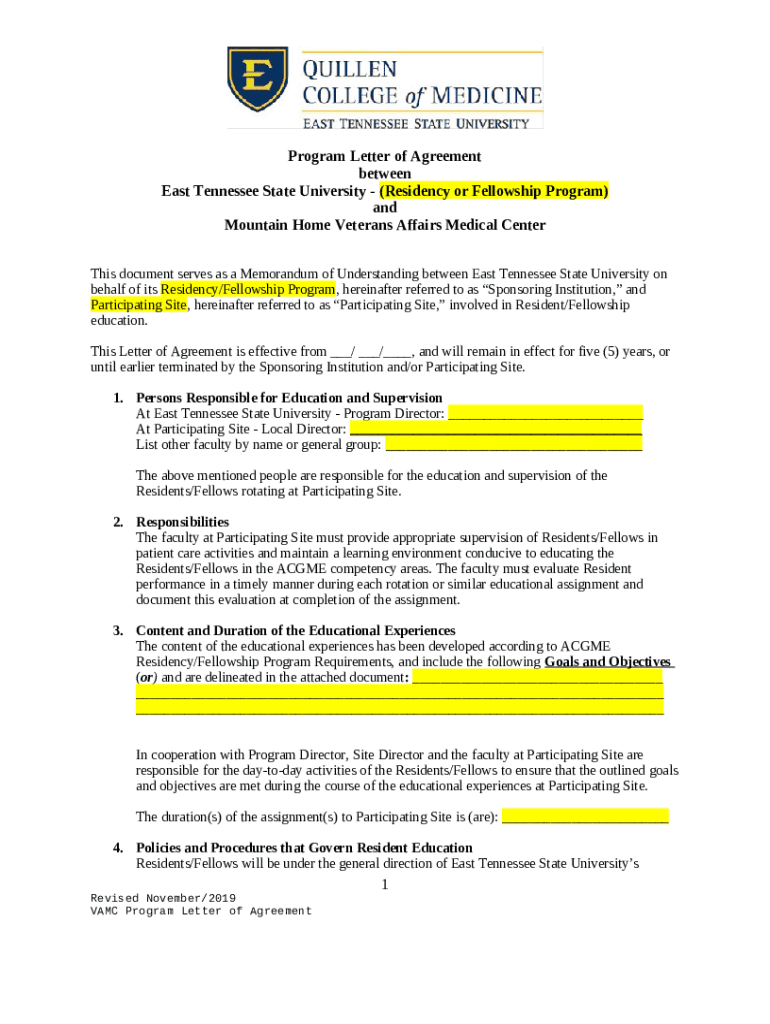 Program Letter of Agreement for VAMC - East Tennessee ... Doc Template ...