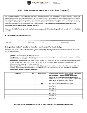 Fillable Online Dependent Verification Worksheet - etsu.edu Fax Email Print - pdfFiller