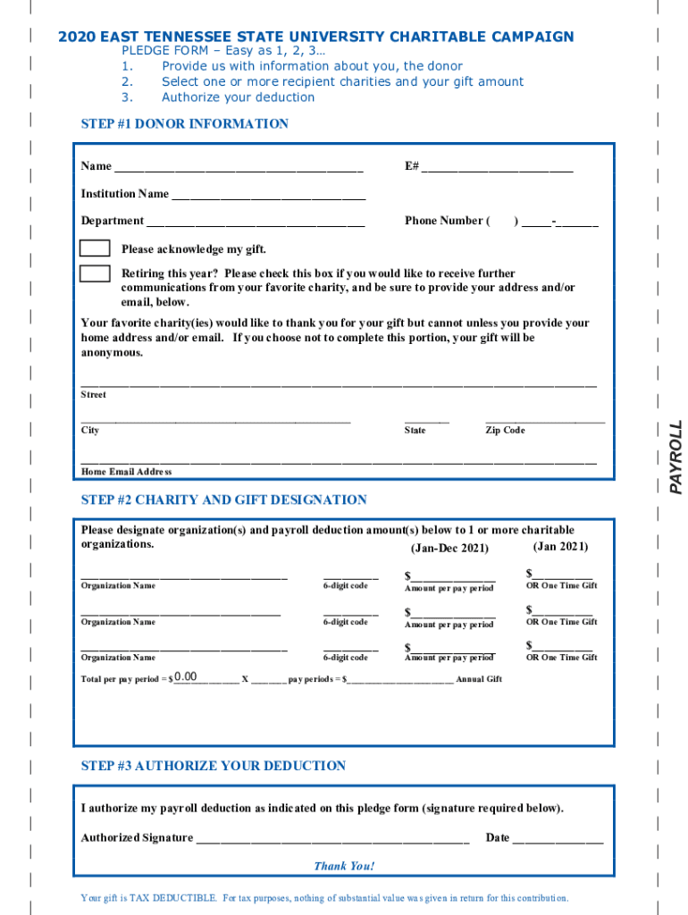 2020 Employee Giving Campaign Booklet - East Tennessee: Fill out & sign ...