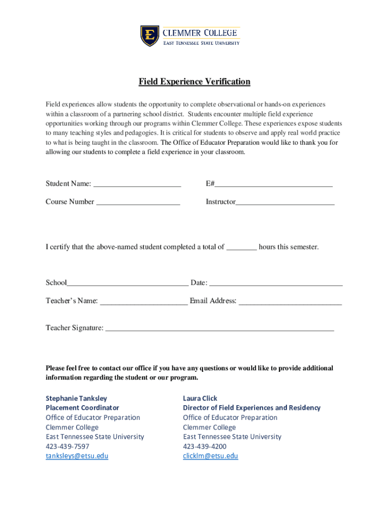 Fillable Online Sample Assignment Descriptions for field experiences ...