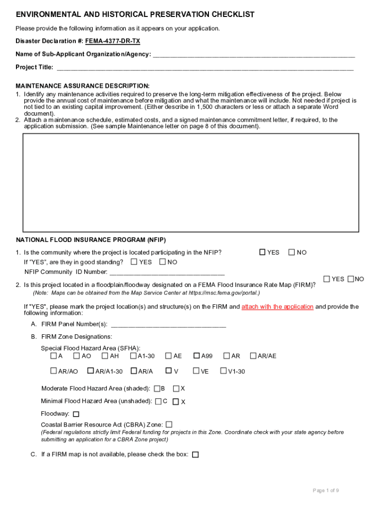 Fillable Online ENVIRONMENTAL AND HISTORICAL PRESERVATION CHECKLIST Fax ...