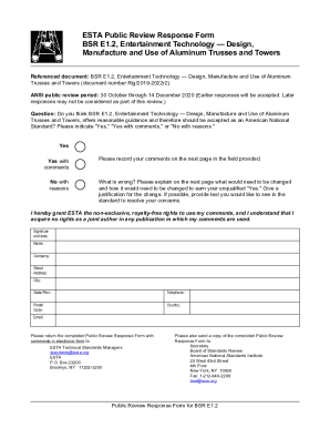 Fillable Online tsp esta BSR E1.2 - 20xx Public review form - ESTA Fax ...