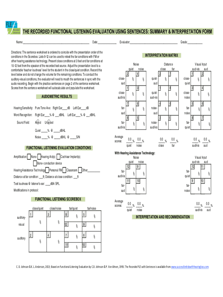 Fillable Online Functional Listening Evaluation (FLE): Speech Material ...