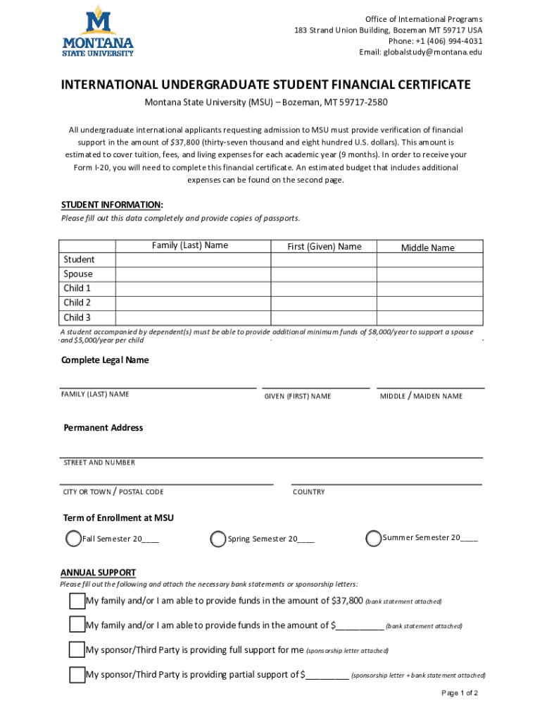 Fillable Online international undergraduate student financial ...