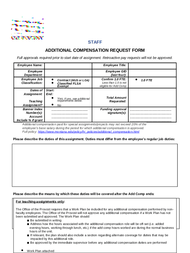 ADDITIONAL COMPENSATION REQUEST Doc Template | pdfFiller