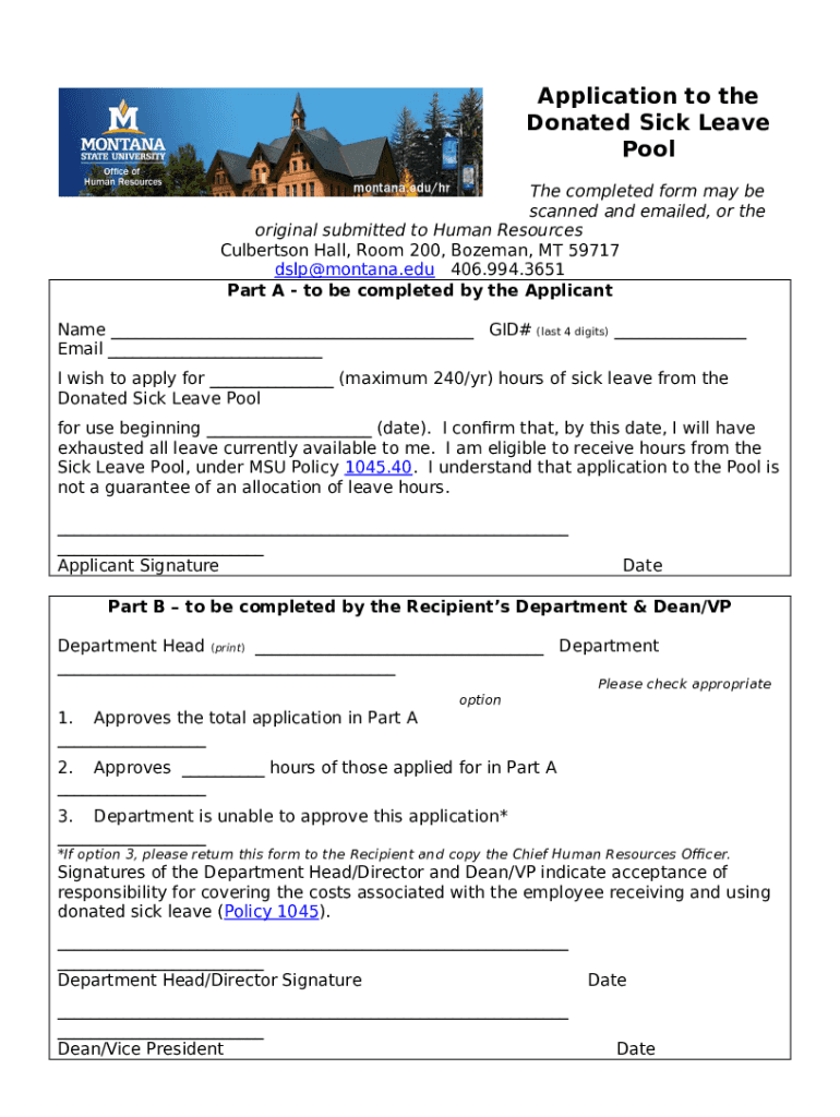 Application to the Donated Sick Leave Pool Doc Template | pdfFiller