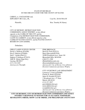 Fillable Online courts michigan STATE OF MICHIGAN IN THE WAYNE COUNTY ...