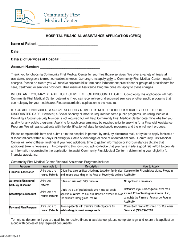 Fillable Online Provision for Financial Assistance Hospital Policy Application Cover Letter ...