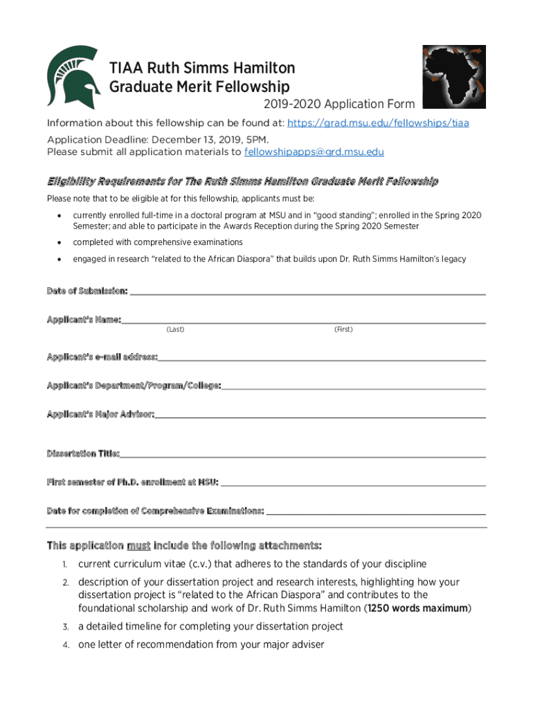 Fillable Online grad msu TIAA Ruth Hamilton Application Form - MSU ...