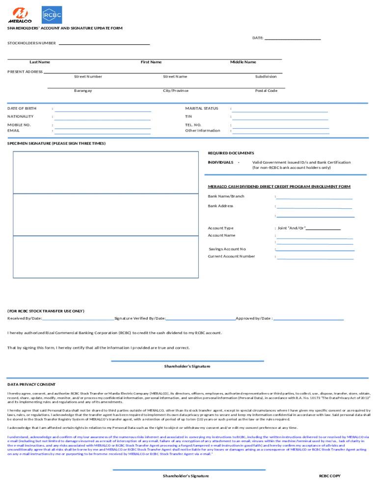 Fillable Online SHAREHOLDERS ACCOUNT AND SIGNATURE UPDATE FORM Fax ...