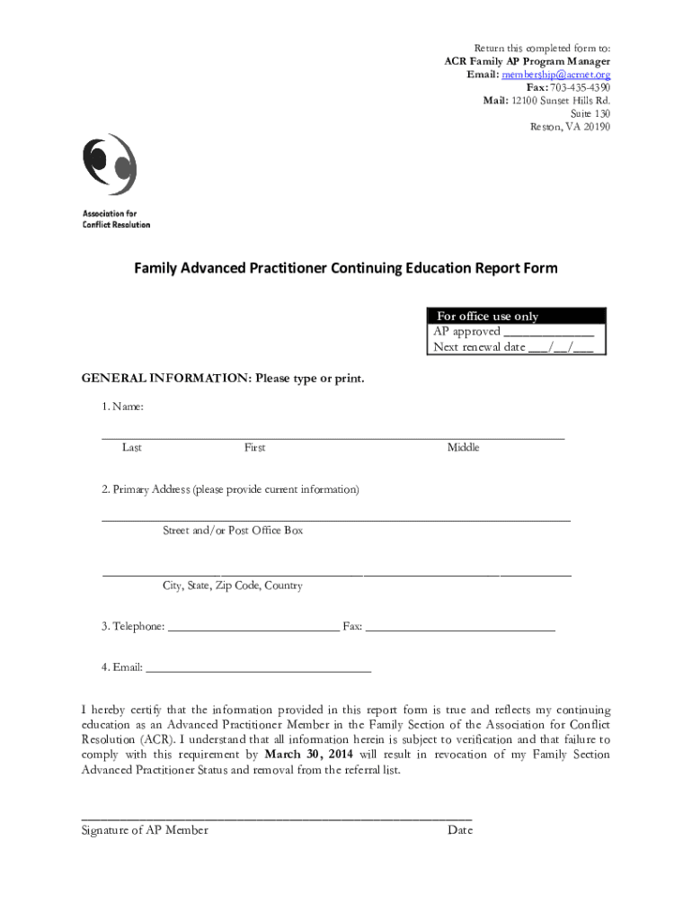 Fillable Online Family Advanced Practitioner Continuing Education ...