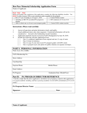 Fillable Online Ron Pace Memorial Scholarship Application Form Name of ...