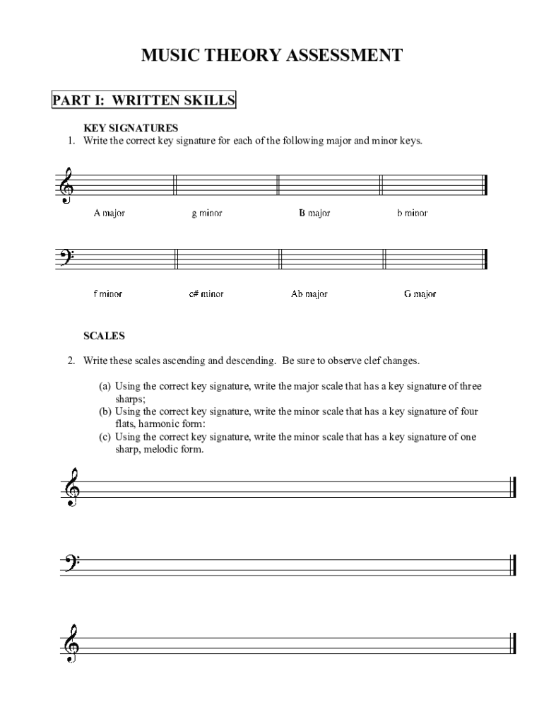 Fillable Online MUSIC THEORY ASSESSMENT - Willamette University Fax ...