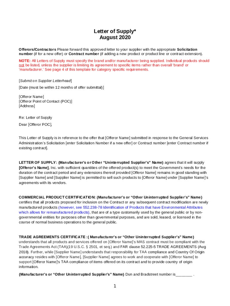 Letter of Supply* Doc Template | pdfFiller