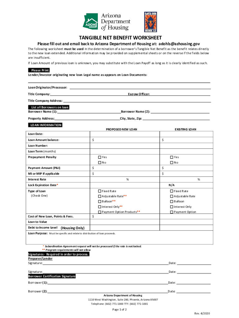 Fillable Online TANGIBLE NET BENEFIT WORKSHEET Fax Email Print - pdfFiller