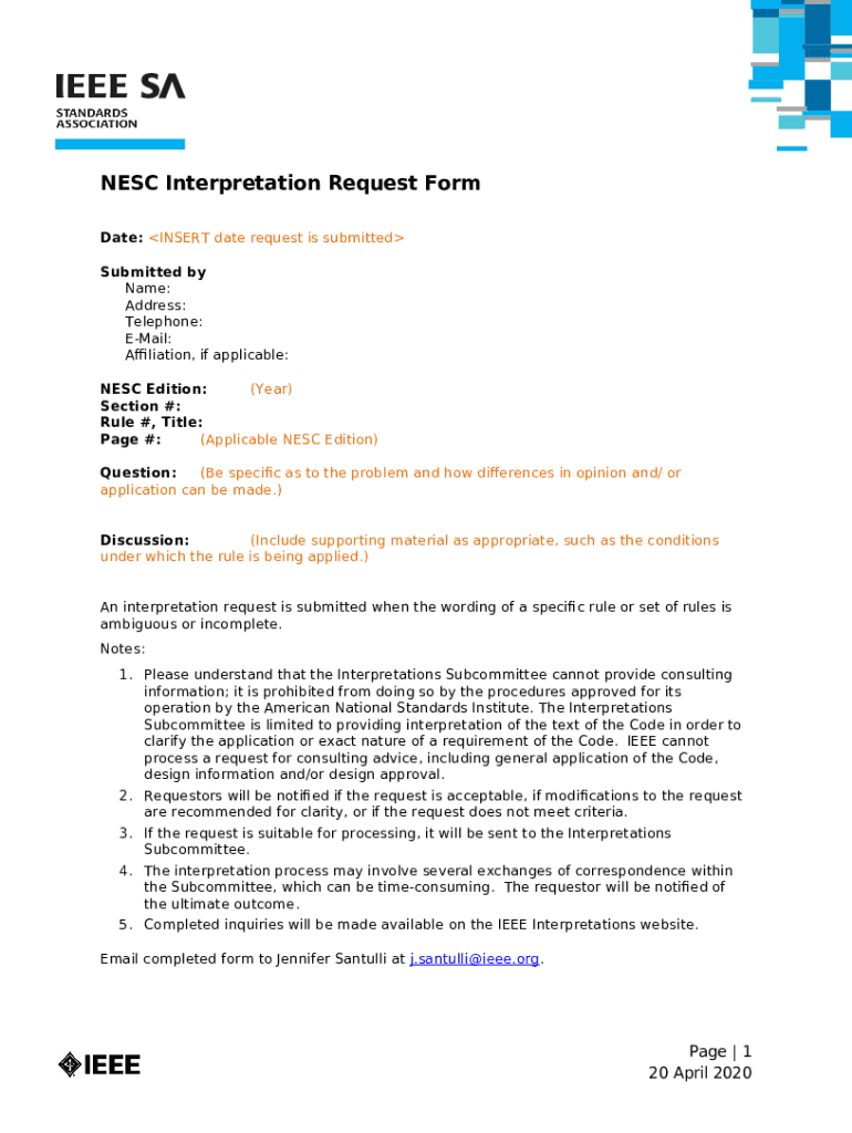 NESC Interpretation Request - The IEEE Standards Association ...