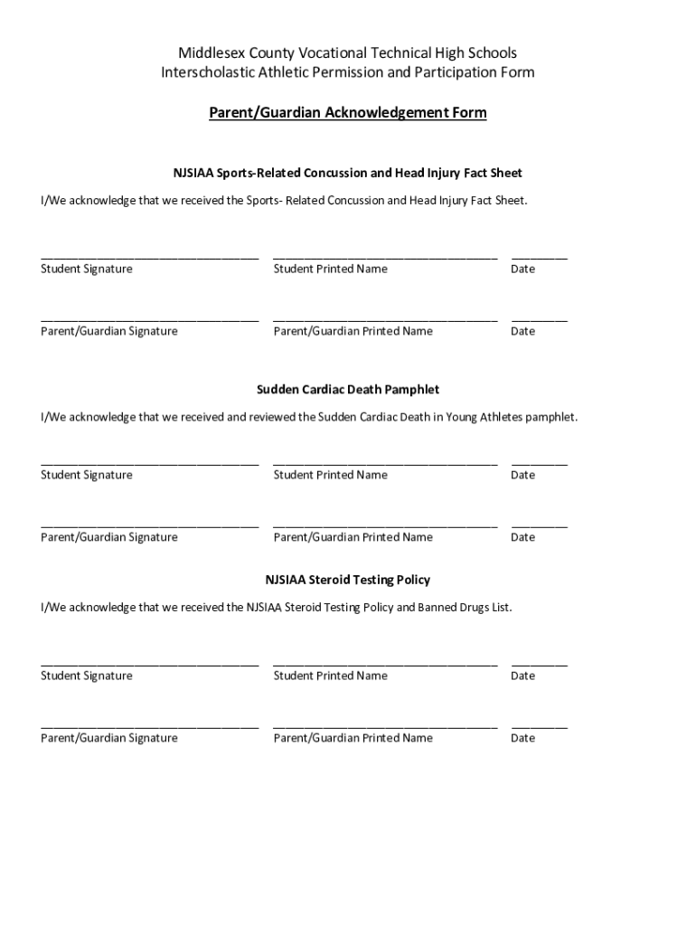 Fillable Online Parent Acknowledgement Form 5 2014 Fax Email Print ...