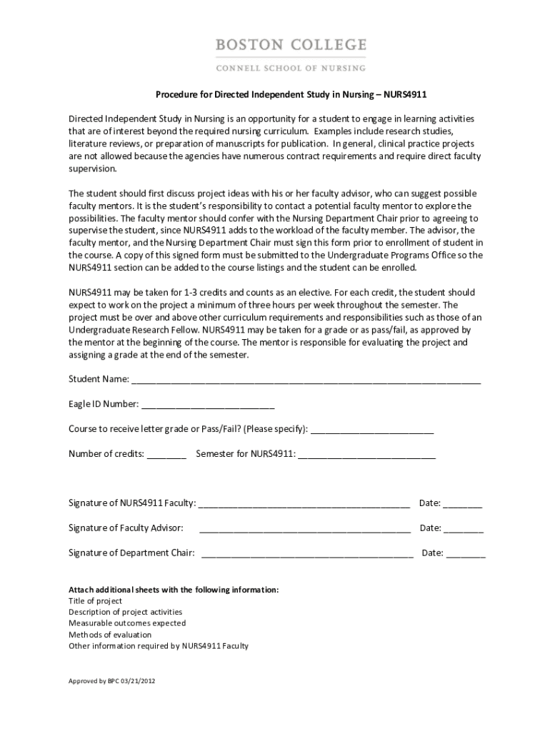 Fillable Online Procedure for Directed Independent Study in Nursing ... Fax Email Print - pdfFiller
