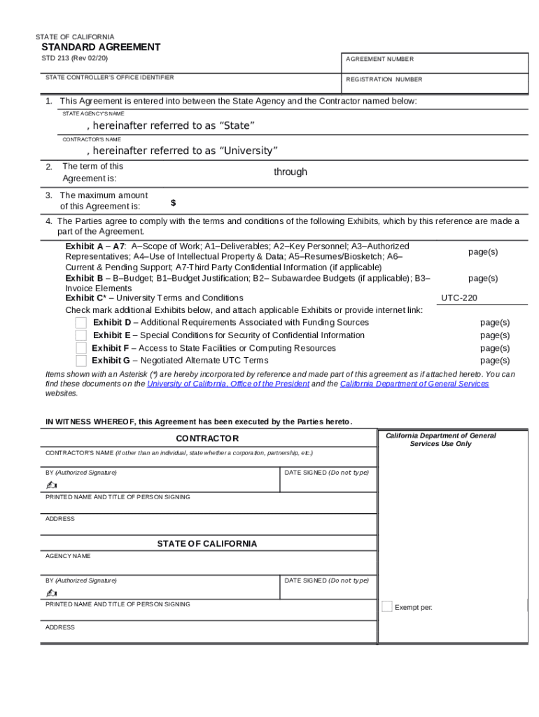 STD 213 Standard Agreement for Telecommunications Doc Template | pdfFiller