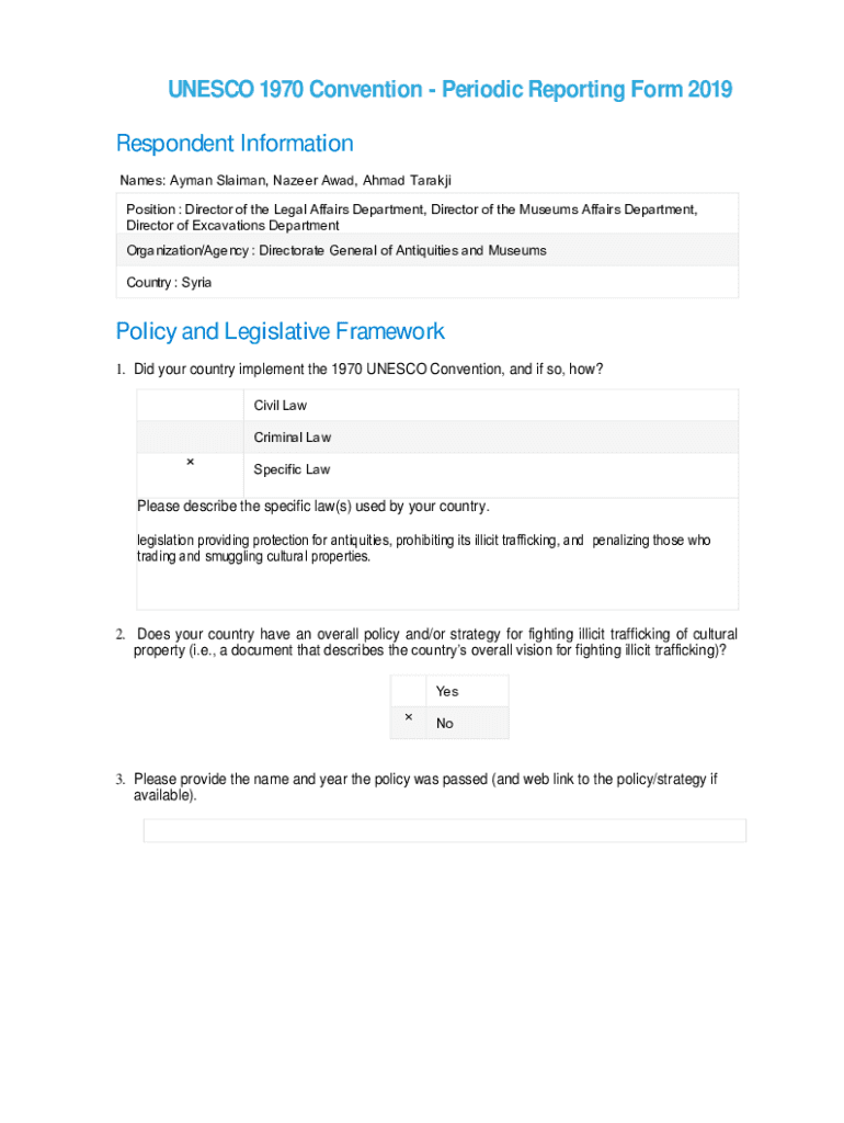 Fillable Online UNESCO 1970 Convention - Periodic Reporting Form 2019 Fax Email Print - pdfFiller