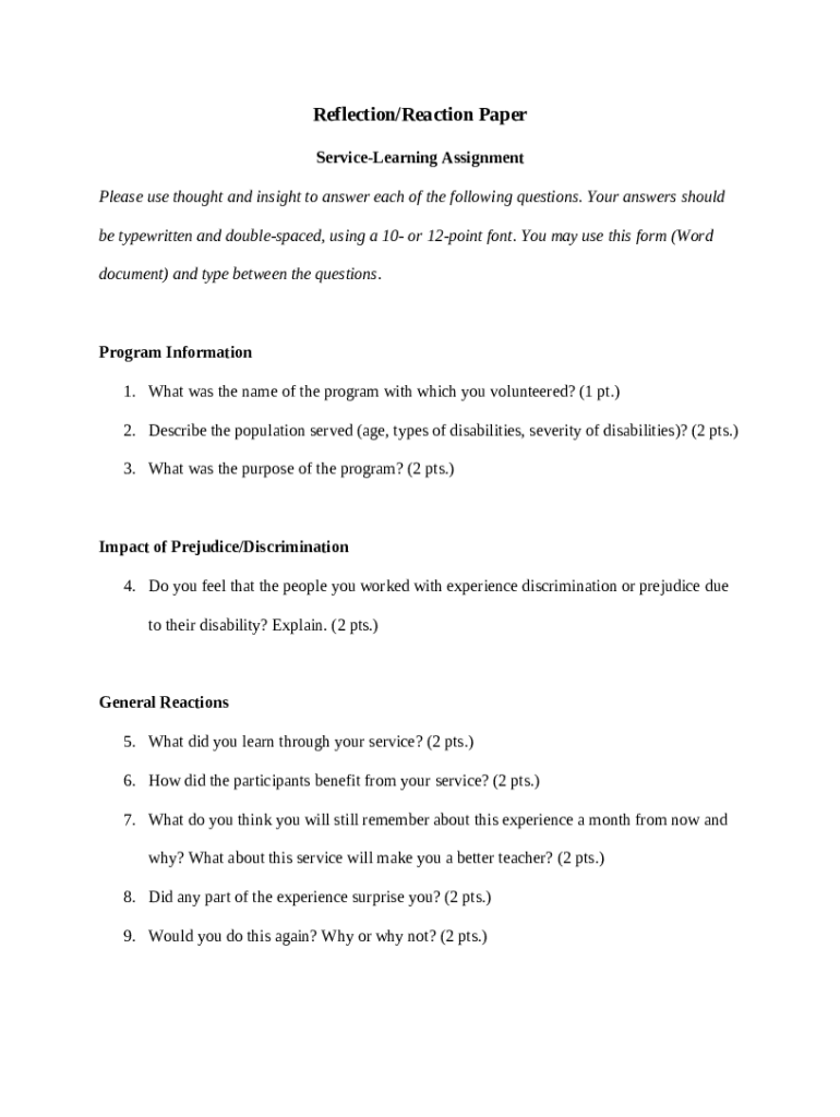Reaction Paper Doc Template PdfFiller