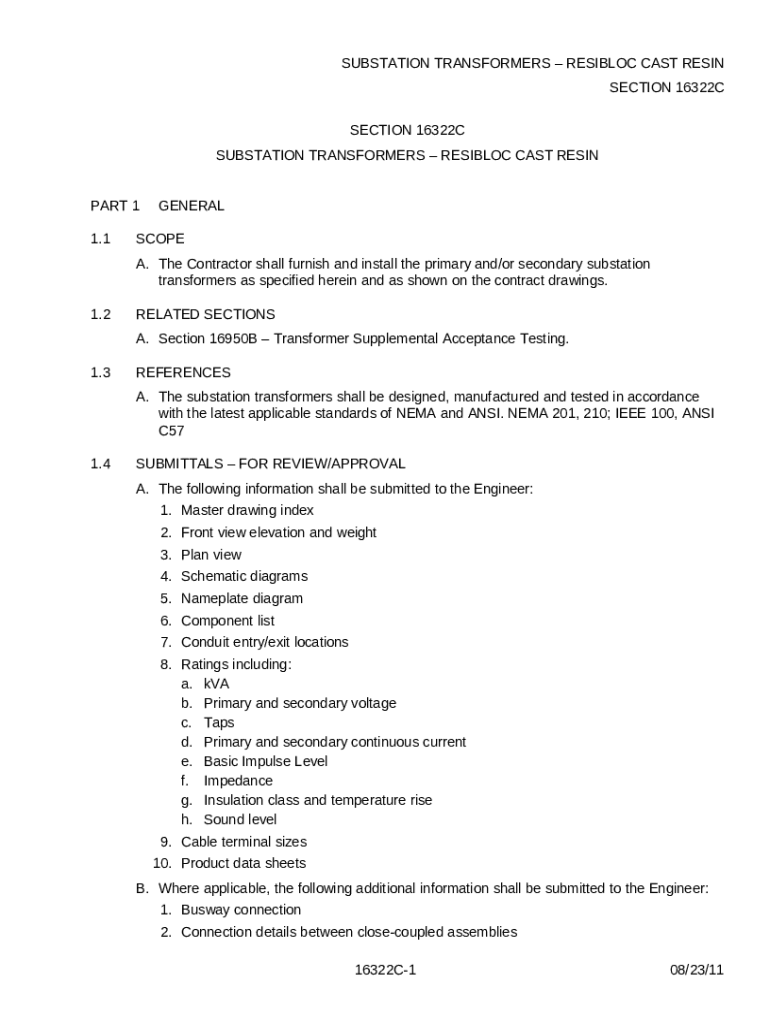 Resibloc cast resin substation transer guide specification. This ...