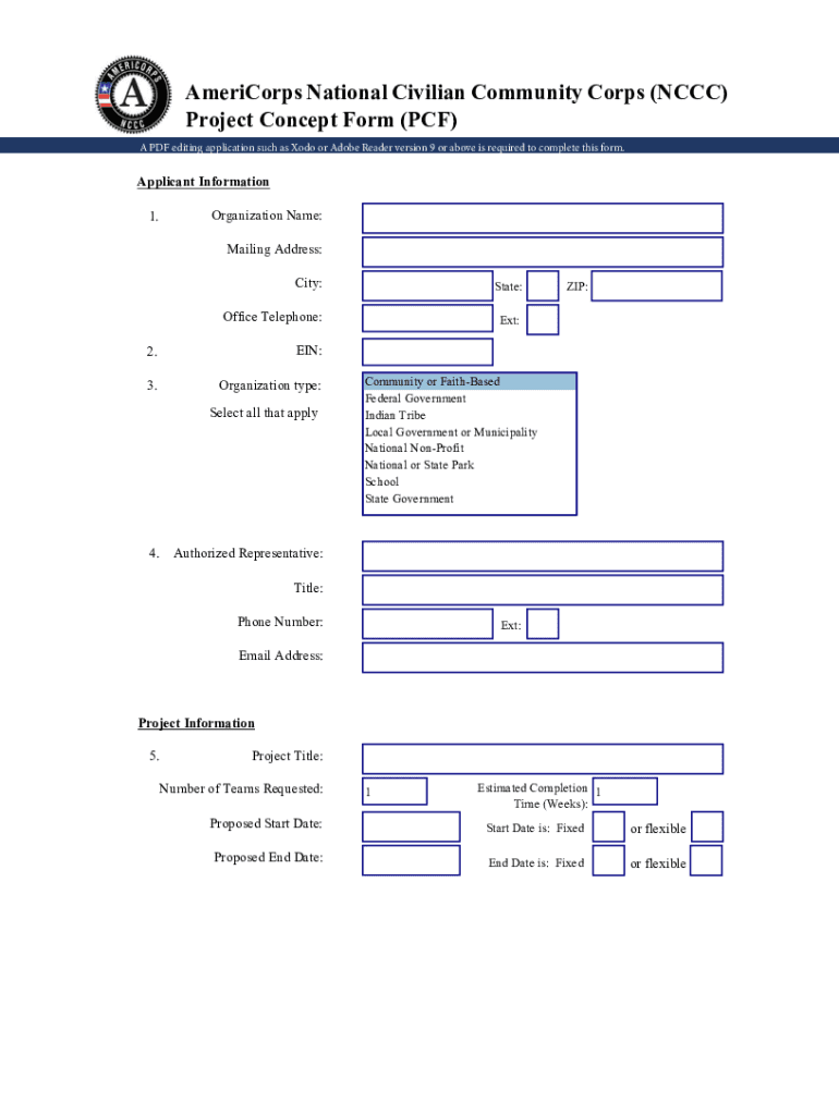 Fillable Online AmeriCorps NCCC Project Concept Form - National Service ...