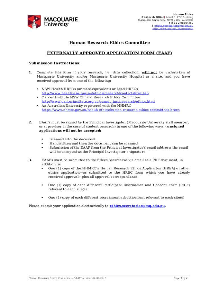 MACQUARIE UNIVERSITY HUMAN ETHICS APPLICATION Doc Template | pdfFiller