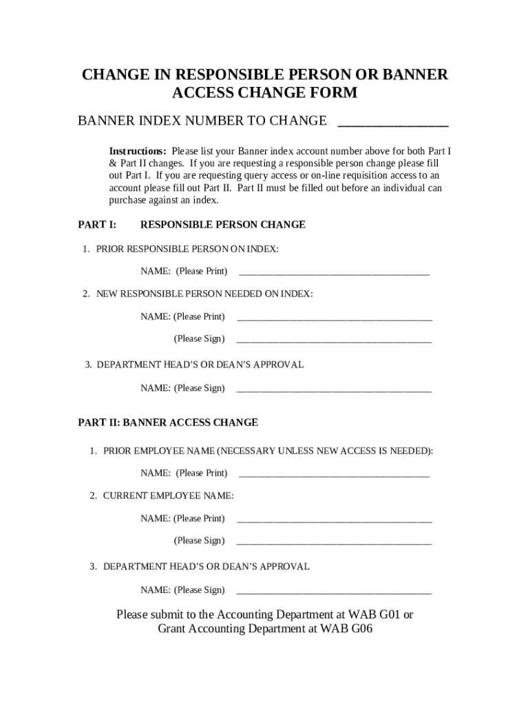 CHANGE IN RESPONSIBLE PERSON OR BANNER ACCESS CHANGE Doc Template ...