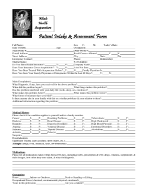 Fillable Online Patient Intake & Assessment Form Fax Email Print ...