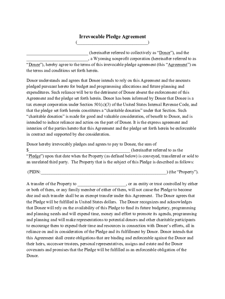 Fillable Online Irrevocable Pledge Agreement TEMPLATE and MemorandumBlank Fax Email Print ...