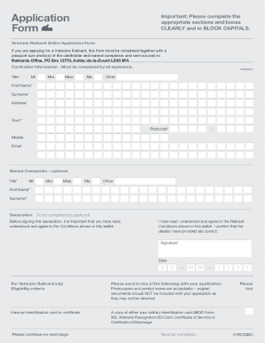 Fillable Online Veterans Railcard Online Application Form Fax Email ...