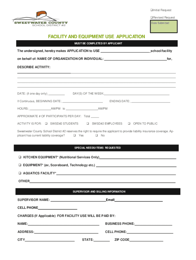 Fillable Online FACILITY AND EQUIPMENT USE APPLICATION Fax Email Print ...