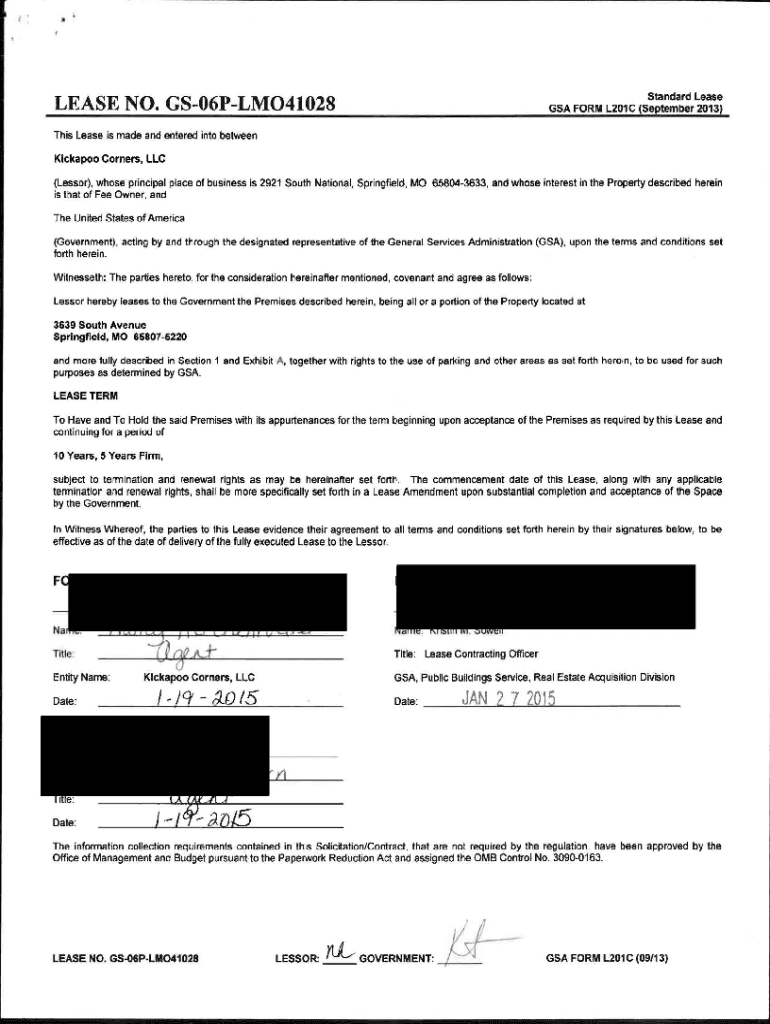 Fillable Online LEASE NO. GS-llP- Standard Lease GSA FORM Fax Email ...