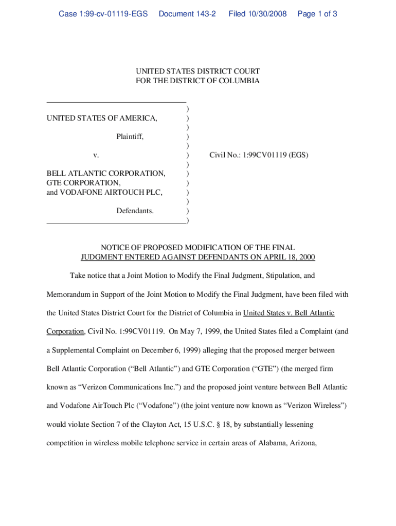 Fillable Online Notice of Proposed Modification of the Final Judgment ...