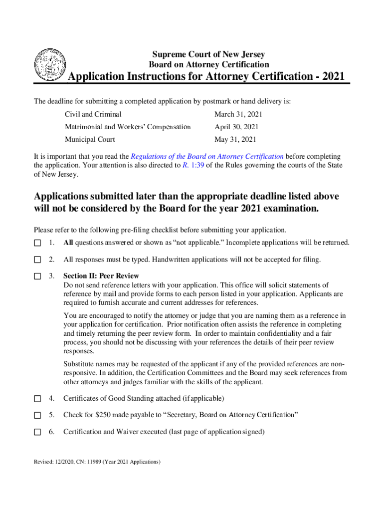 Fillable Online Application Instructions for Attorney Certification ...