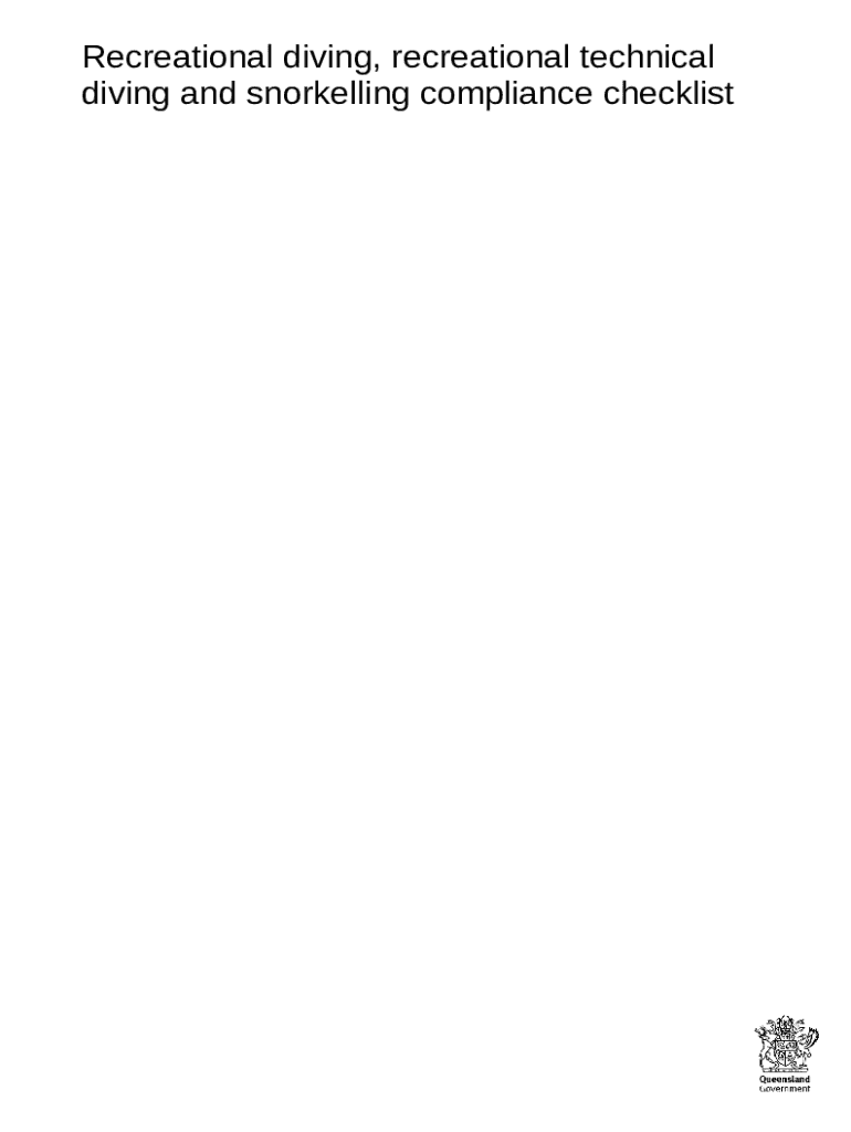 Recreational diving and snorkelling compliance checklist. An example of ...