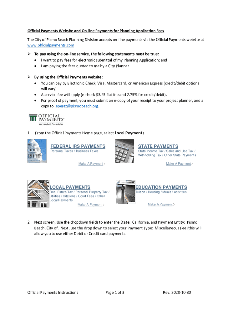 Fillable Online Official Payments Instructions for Payment of Planning ...