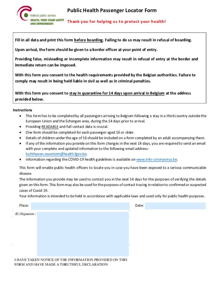Fillable Online Fill - Free fillable Public Health Passenger Locator ...