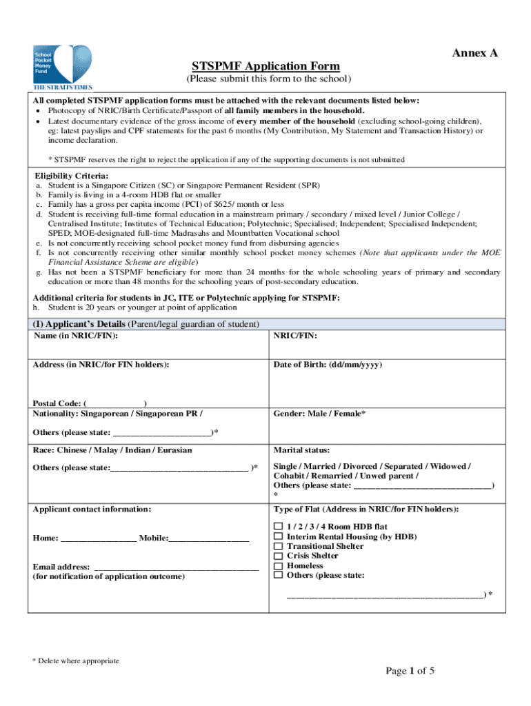 Fillable Online deyisec moe edu Annex A STSPMF Application Form ...