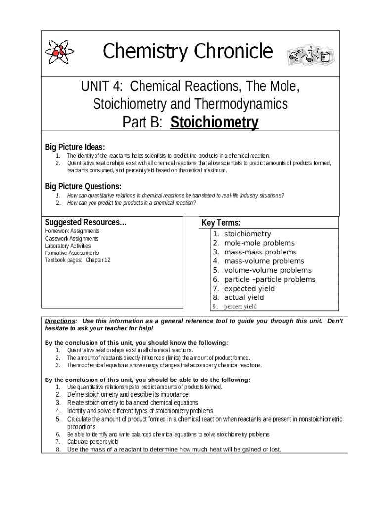 Chemistry - Unit 4 - The Mole, Chemical Reactions and ... Doc Template ...
