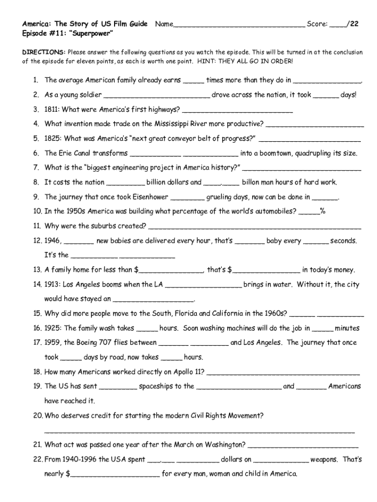 America The Story Of Us Episode 11 Superpower Answer Key Pdf - Fill ...
