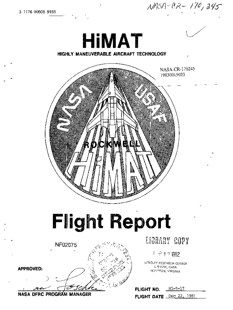 Fillable Online ntrs nasa HIGHLY MANEUVERABLE AIRCRAFT TECHNOLOGY Fax ...