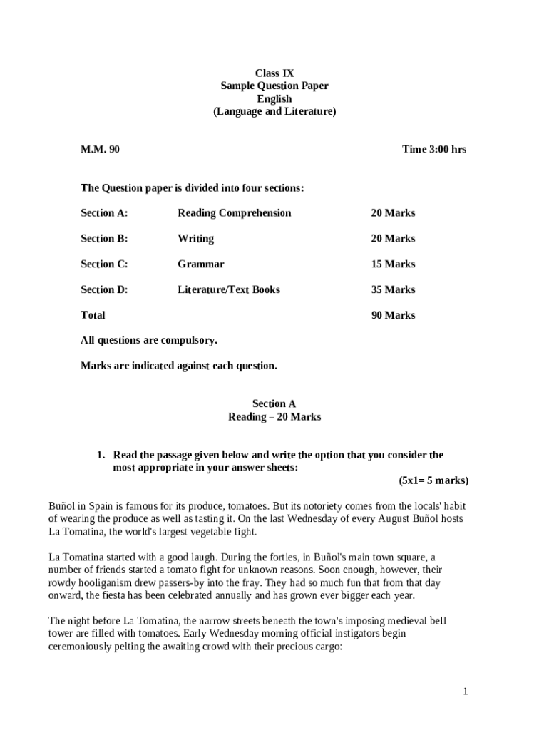 Section A:Reading Comprehension20 Marks Doc Template | pdfFiller