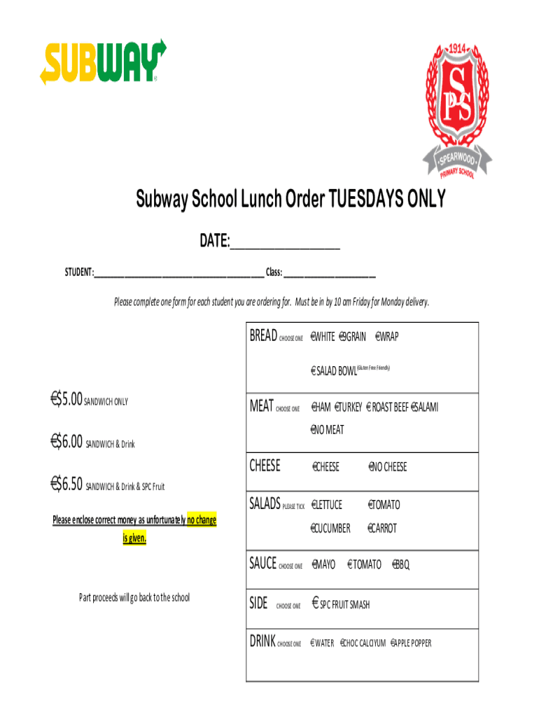 Fillable Online Our Menu - Sub Sandwiches, Salads & MoreSUBWAY ... Fax ...