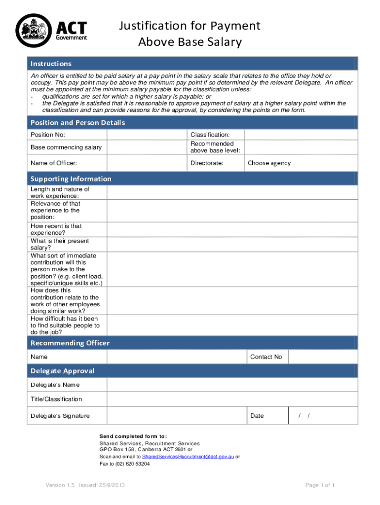 Fillable Online Justification for Payment Above Base Salary Form. HR ...