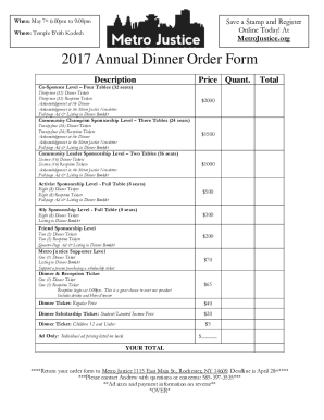 Fillable Online 2017 Annual Dinner Order Form - cloudfront.net Fax ...