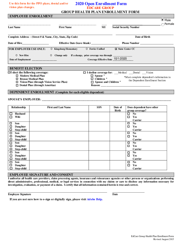 Fillable Online Use this form for the PPO plans, dental and/or 2020 ...