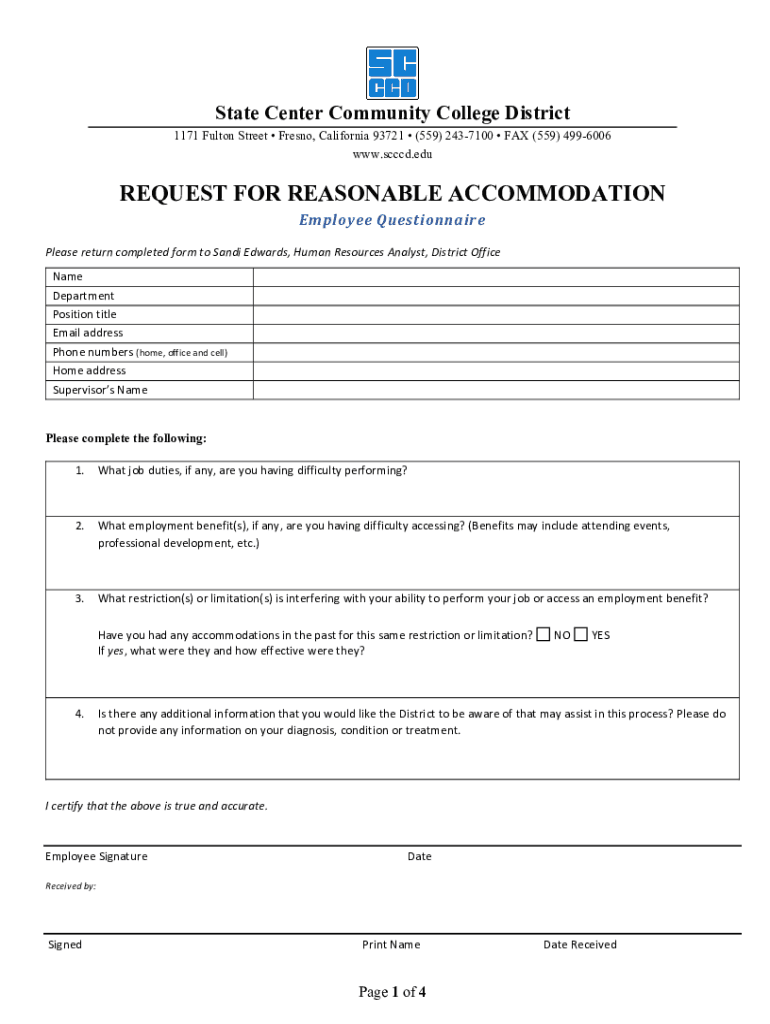 Fillable Online Request For Reasonable Accomodations Fillable Form Fax ...