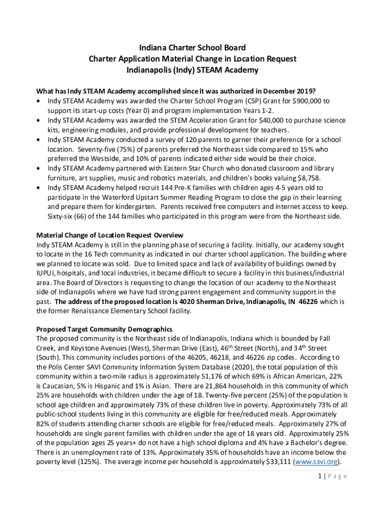 Fillable Online Indiana Charter School Board Charter Application ...